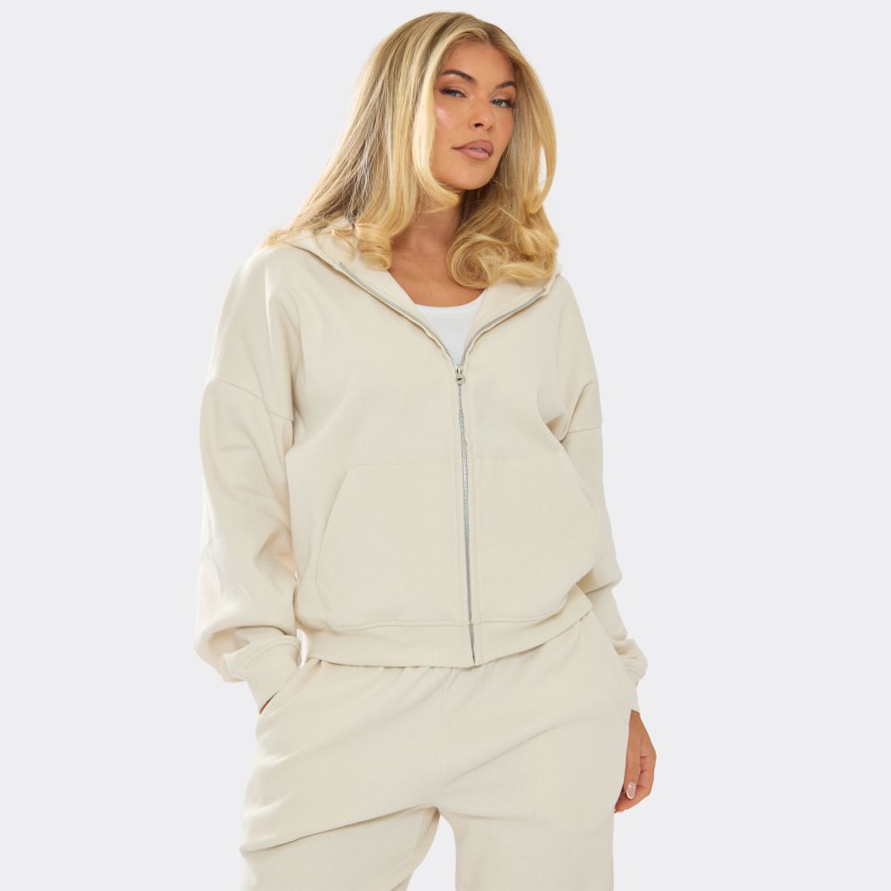 Cream Zip-Up Hoodie With An Oversized Fit | EGO