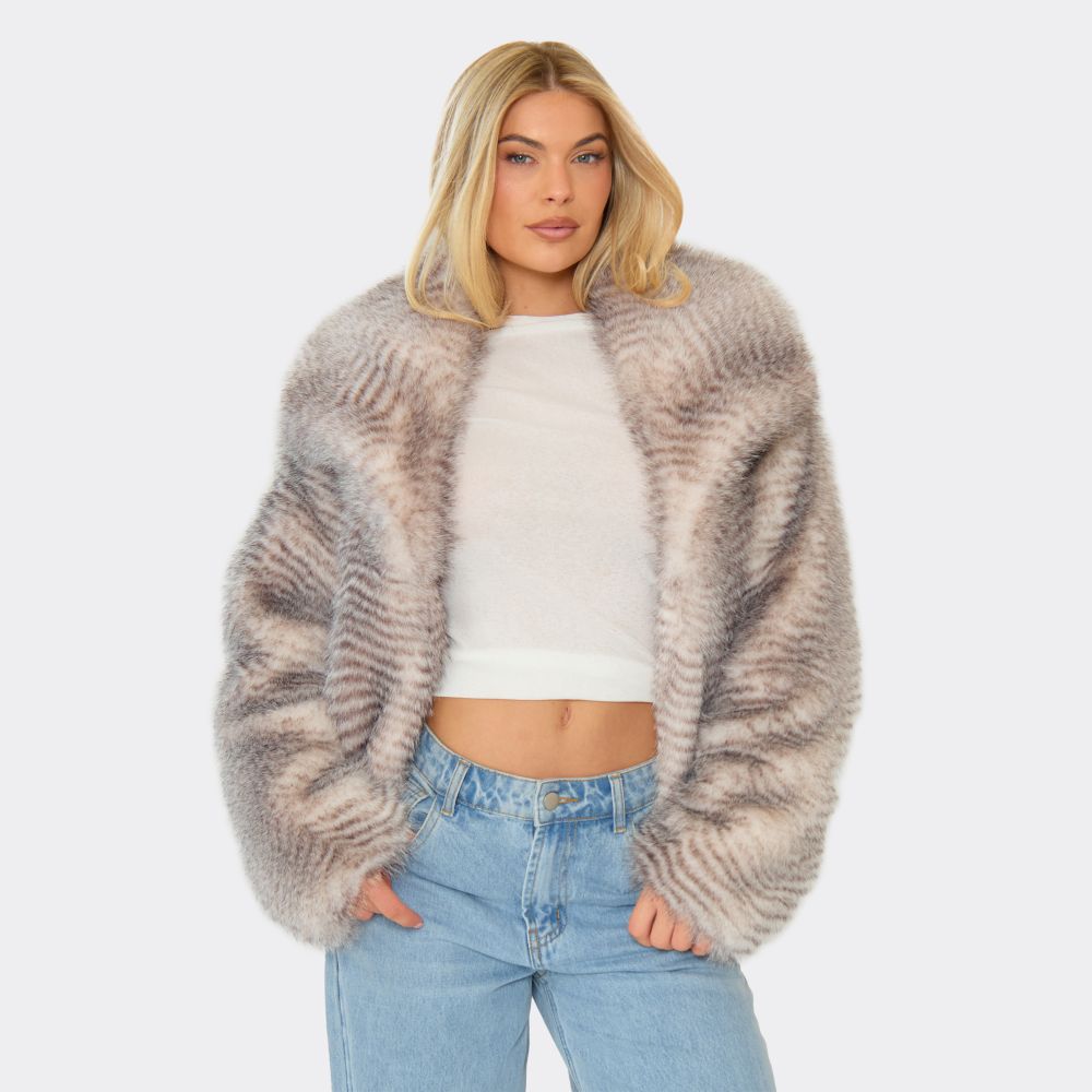 Light Grey Fur Coat With Textured Detailing | EGO