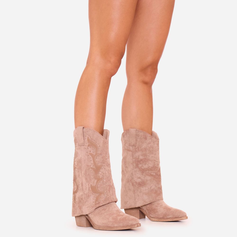 Chandler Embroidered Stud Detail Pointed Toe Mid Calf Layered Western ...