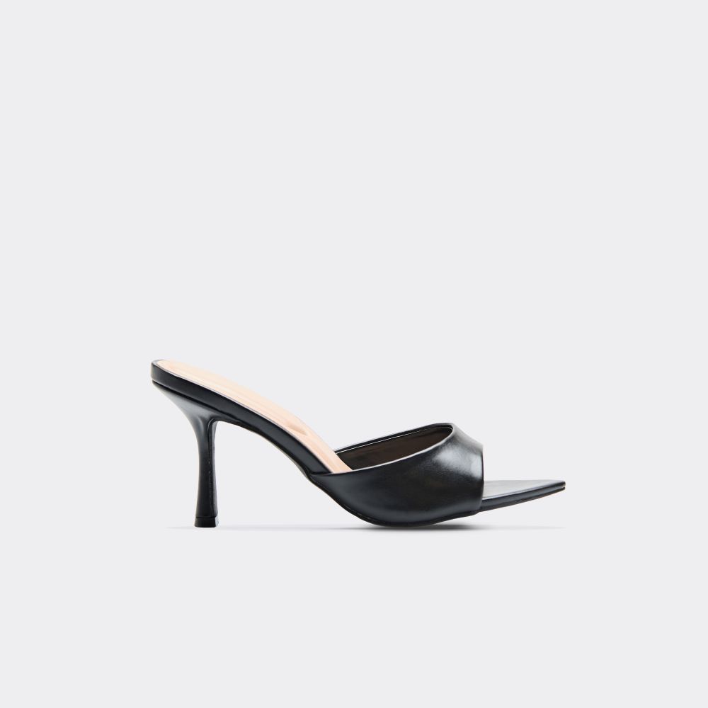 Marlyn Peep Toe Heel Mule In Black Faux Leather | EGO